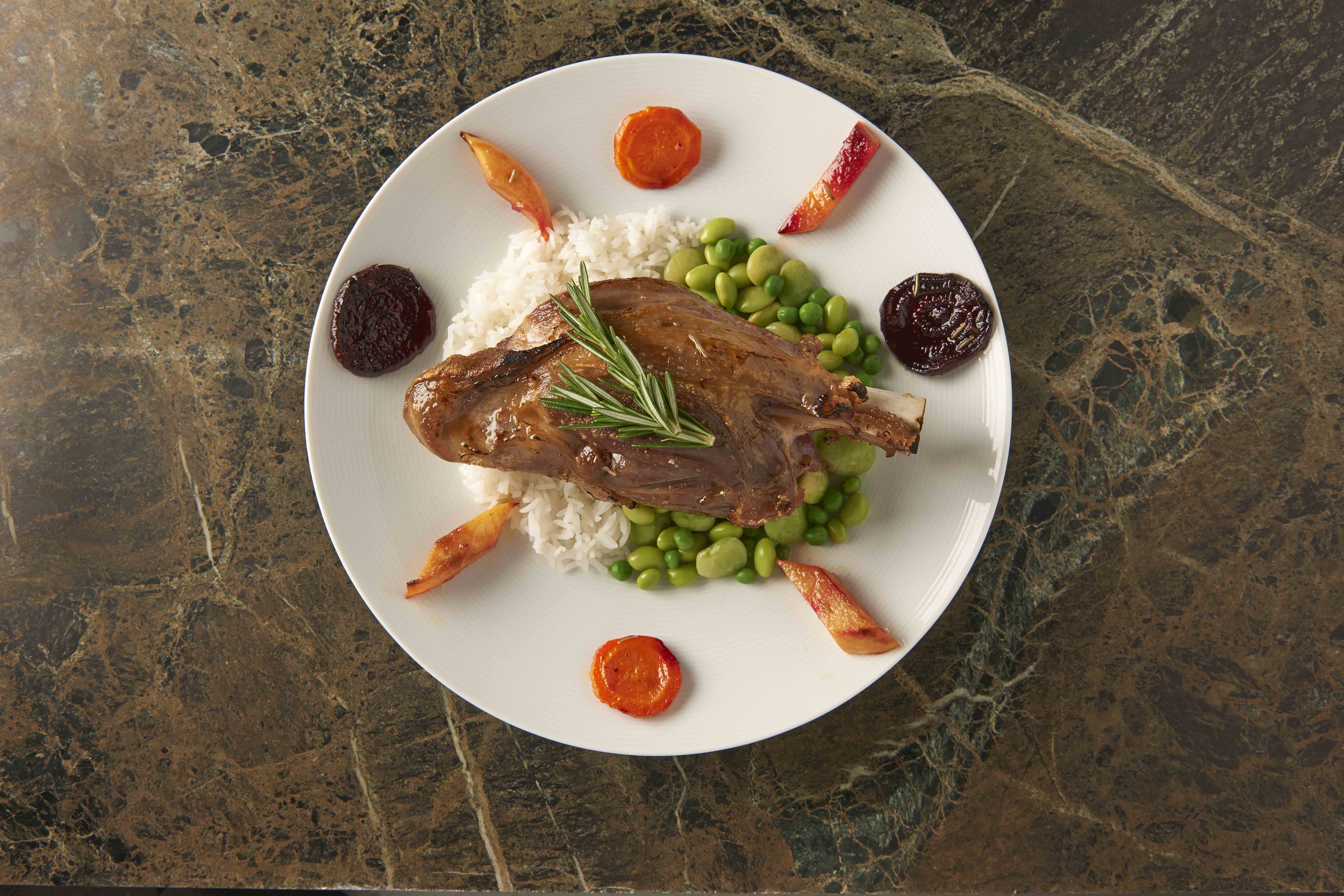 Braised Lamb Shank with Steamed Rice and Beans & Roasted Root ...